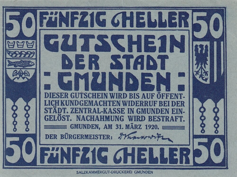 Австрия, Гмунден 50 геллеров 1920 г. (№1)