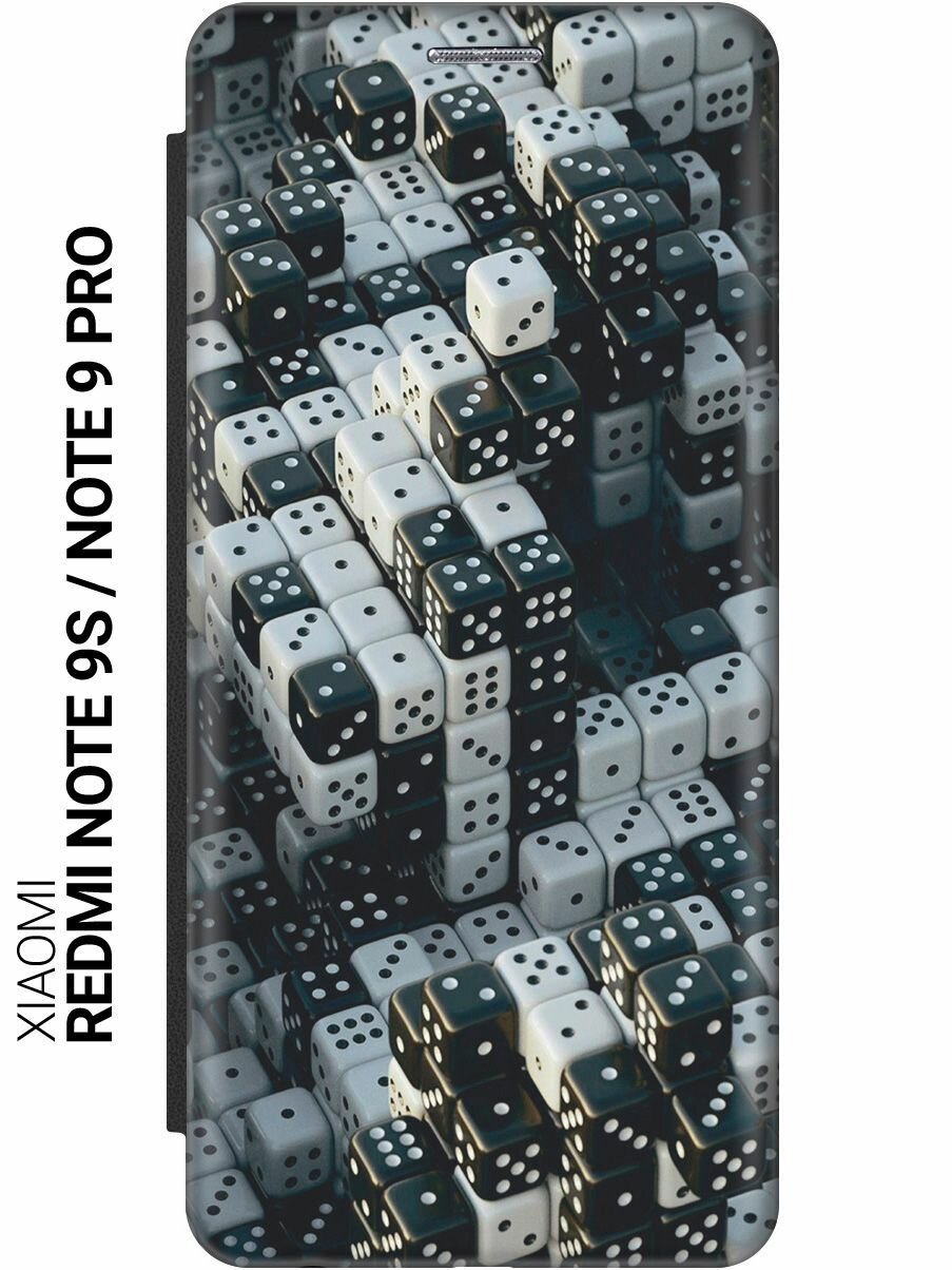 Чехол-книжка на Xiaomi Redmi Note 9s, Note 9 Pro, Сяоми Редми Ноут 9с, Ноут 9 Про c принтом "Игральные кости" черный