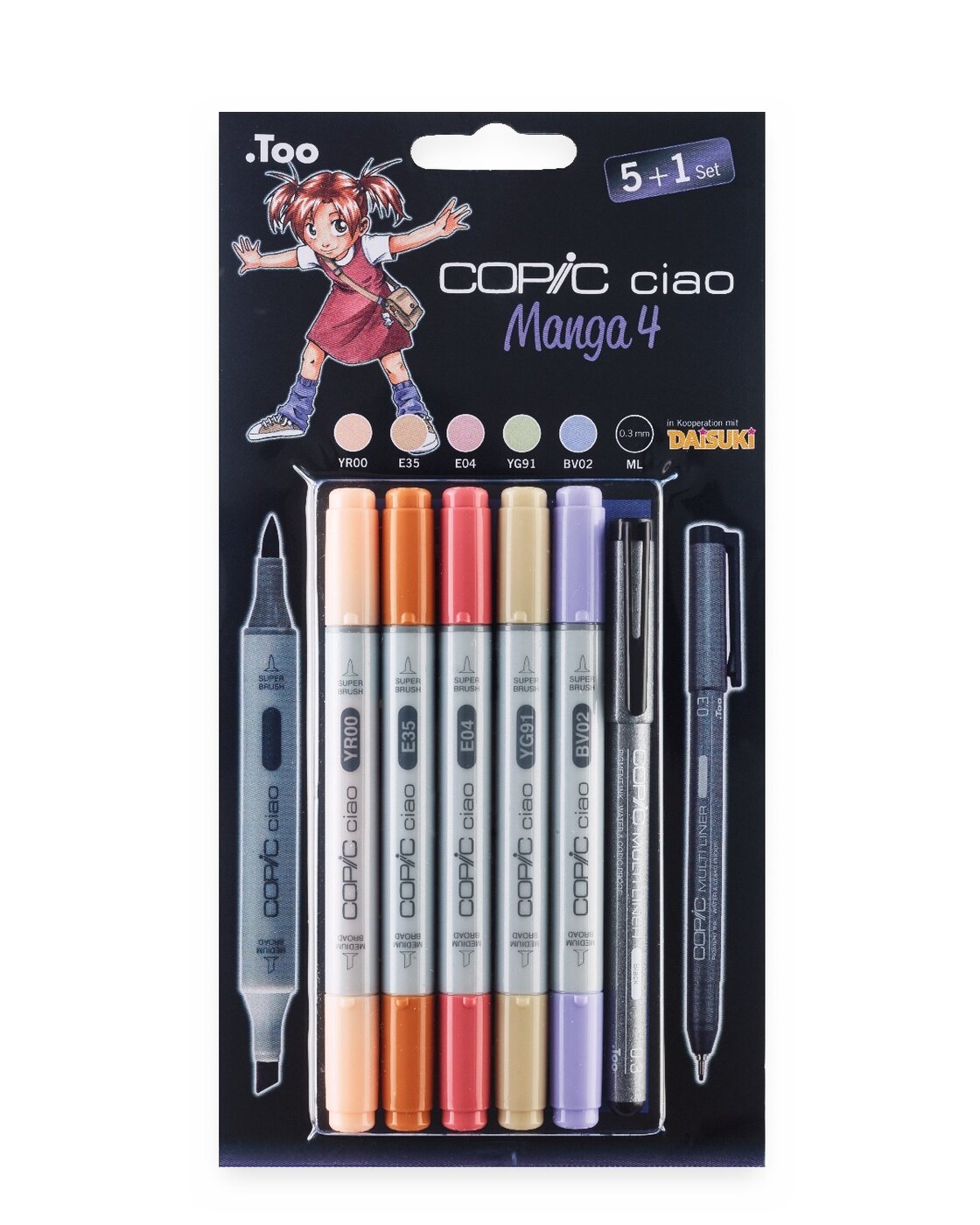 Набор маркеров Copic Ciao манга 4 5 штук + мультилинер 0.3мм в блистере