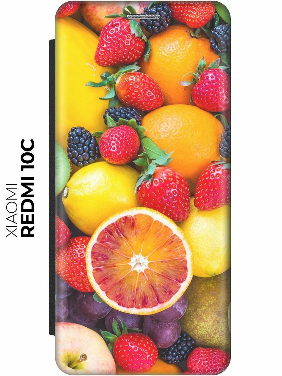 Чехол-книжка Сочные фрукты на Xiaomi Redmi 10C / Сяоми Редми 10С черный
