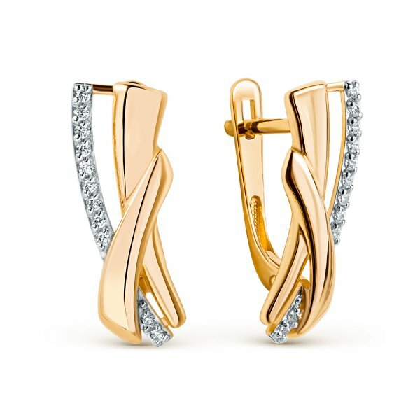 Серьги, красное золото, 375 проба, фианит
