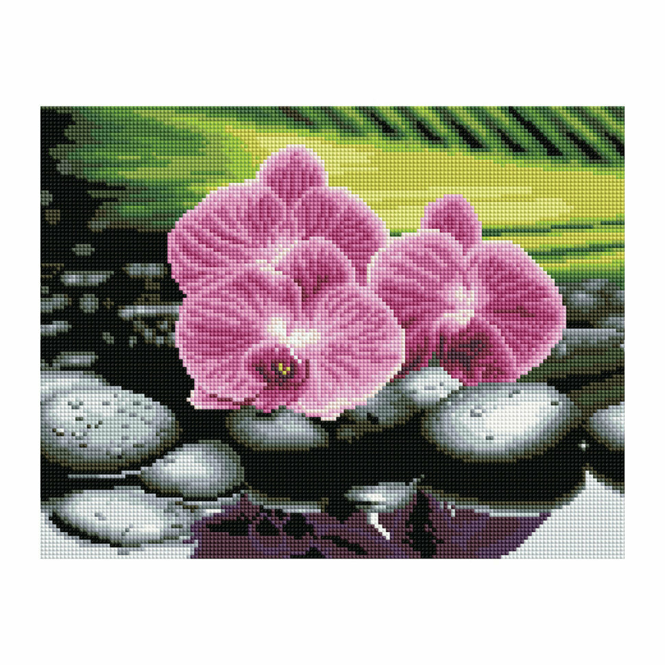 Алмазная мозаика ТРИ совы "Орхидеи на камнях", 30*40см, холст, картонная коробка с пластиковой ручкой, 360917