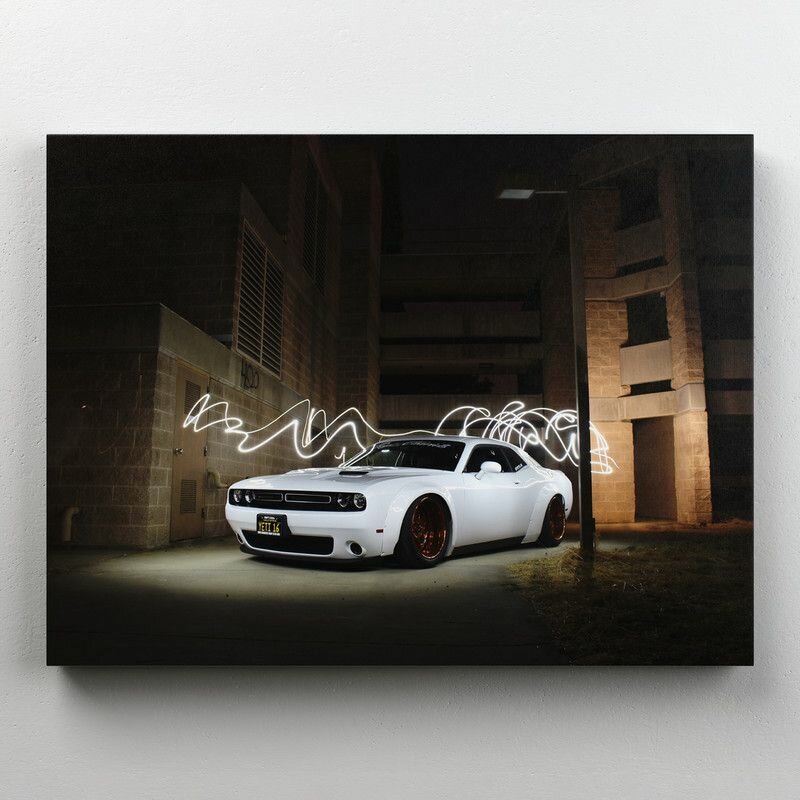 Интерьерная картина на холсте "Белое спортивное купе - Dodge Challenger SRT Demon" размер 40x30 см