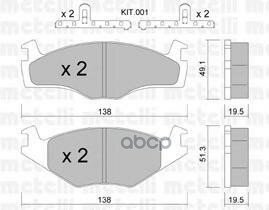 К-т дисков. тормоз. колодок VW Гольф 2, Джетта 2, Пассат /19.7mm 80-88 П ( с пружинками) Metelli арт. 2200451K