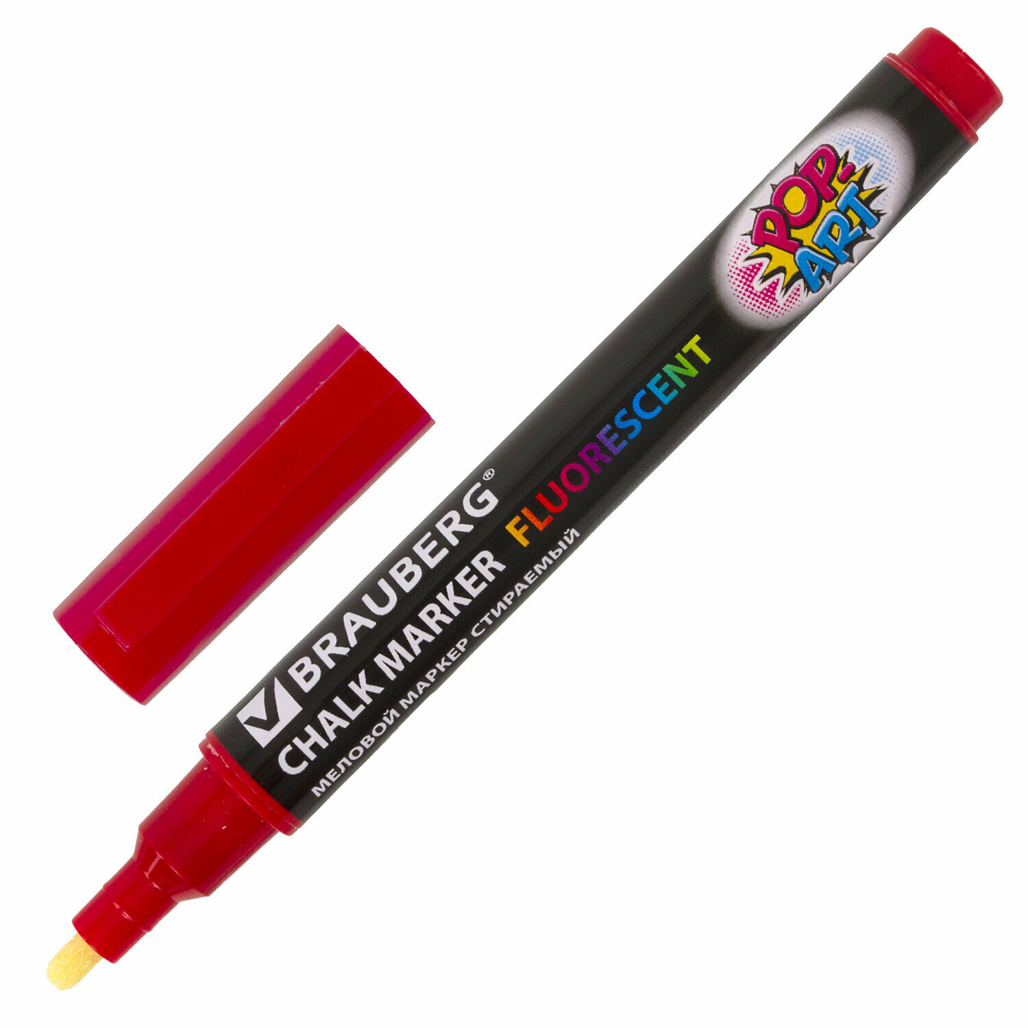 Маркер меловой Brauberg Pop-Art, сухостираемый, для гладких поверхностей, 3,5 мм, красный (151521)