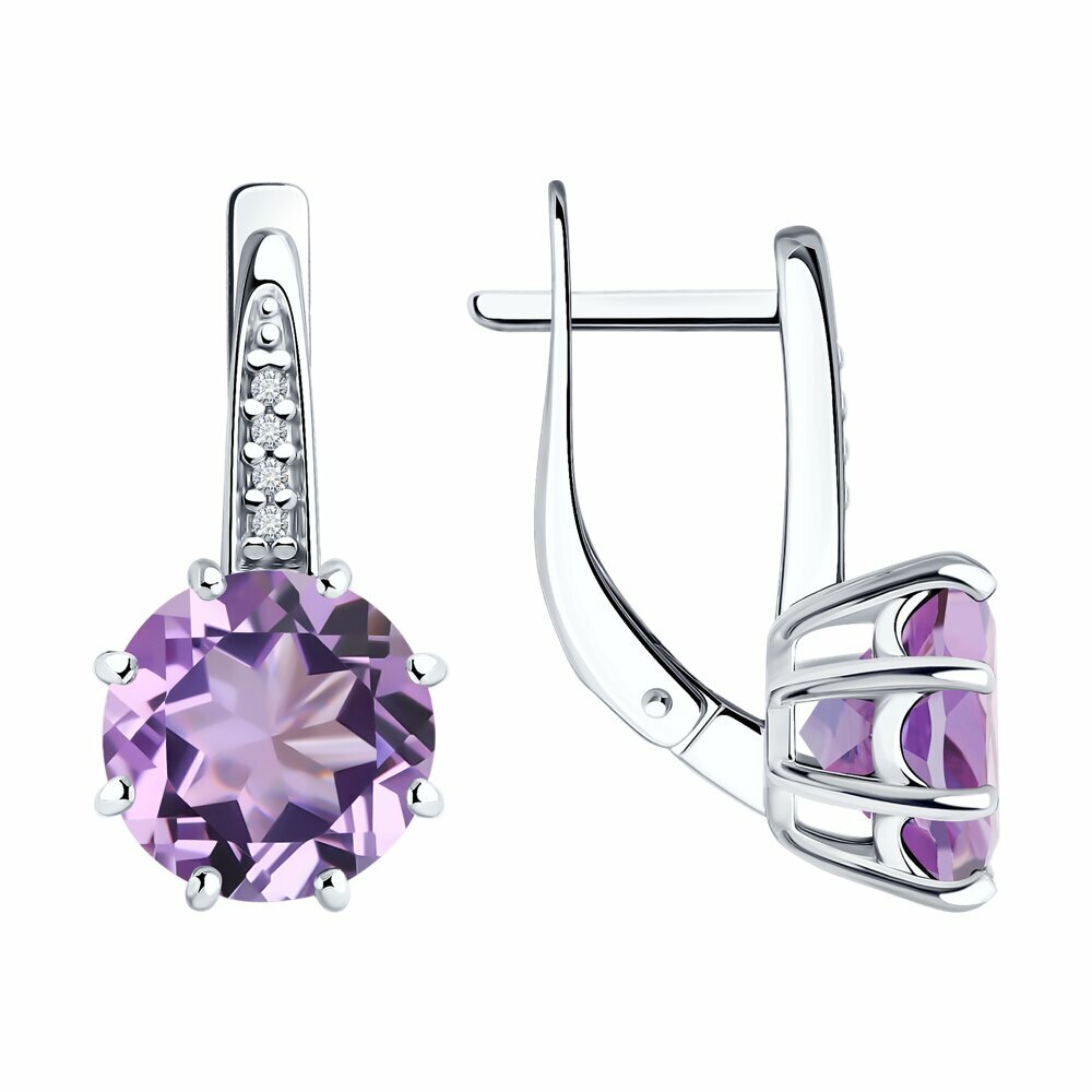 Серьги, серебро, 925 проба, родирование, фианит, аметист