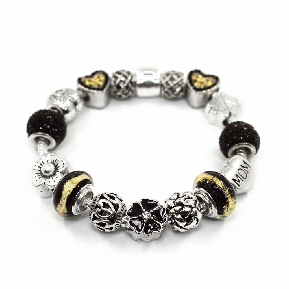 Браслет-цепочка, стекло, муранское стекло, стразы