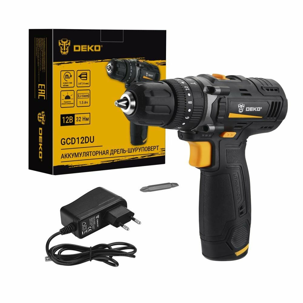 Дрель-шуруповерт ударная аккумуляторная DEKO GCD12DU, 12В, 1x1.5Ач (063-4039)