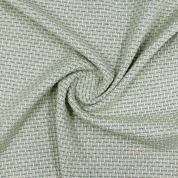 Ткань костюмная Ткани-100, шанель, белая, зеленая, клетка, 40%, хлопок, вискоза, полиэстер