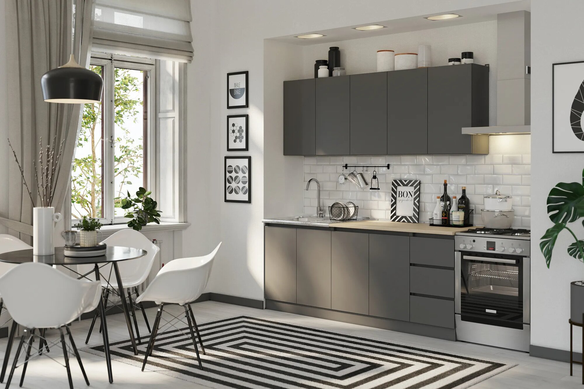 Кухня прямая Бруклин 2.0 м, цвет графит/дуб сонома, материал лдсп