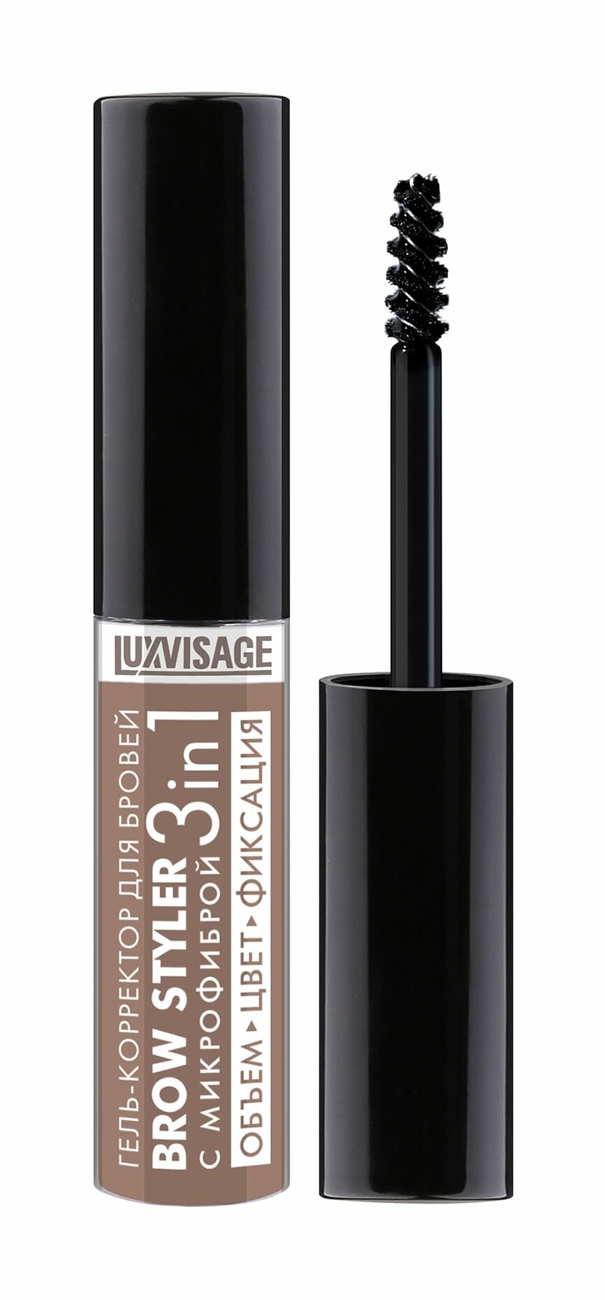 LUXVISAGE Гель-корректор для бровей с микрофиброй BROW STYLER 3 in 1, 02 тон