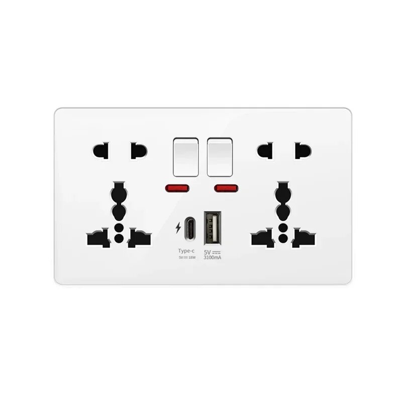 Depo Guye Универсальная двойная розетка с USB 18Вт, Универсальный, 110-250 В, white