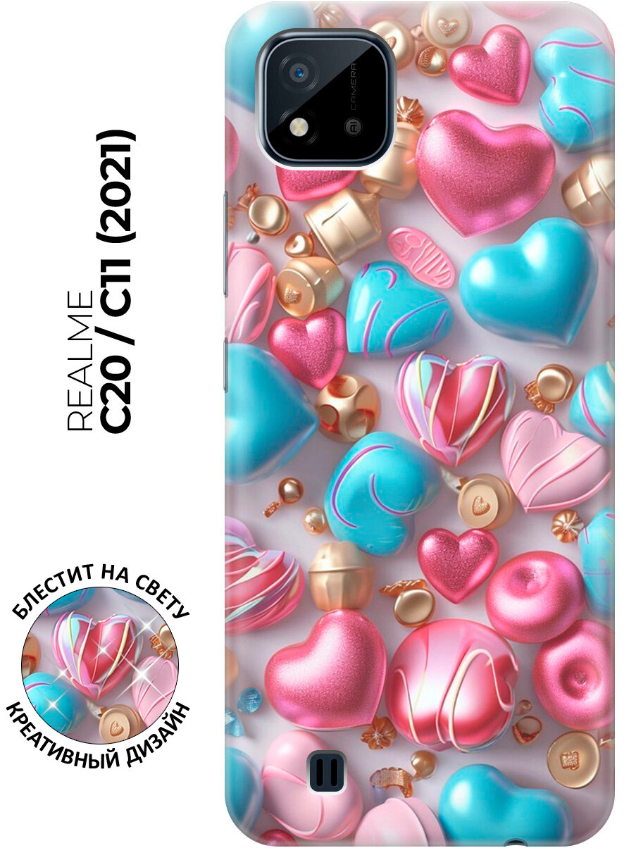 Силиконовый чехол на realme C20 / C11 (2021) с принтом "Конфеты и сердечки"