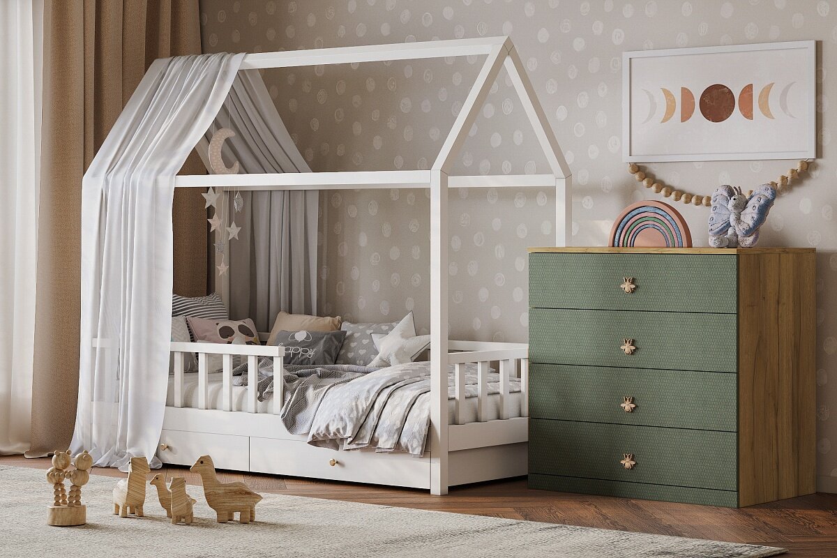 Комод МебельЛэнд24 Скарабей - 4 МДФ Пантано 80x52x80 зеленый с 4 ящиками