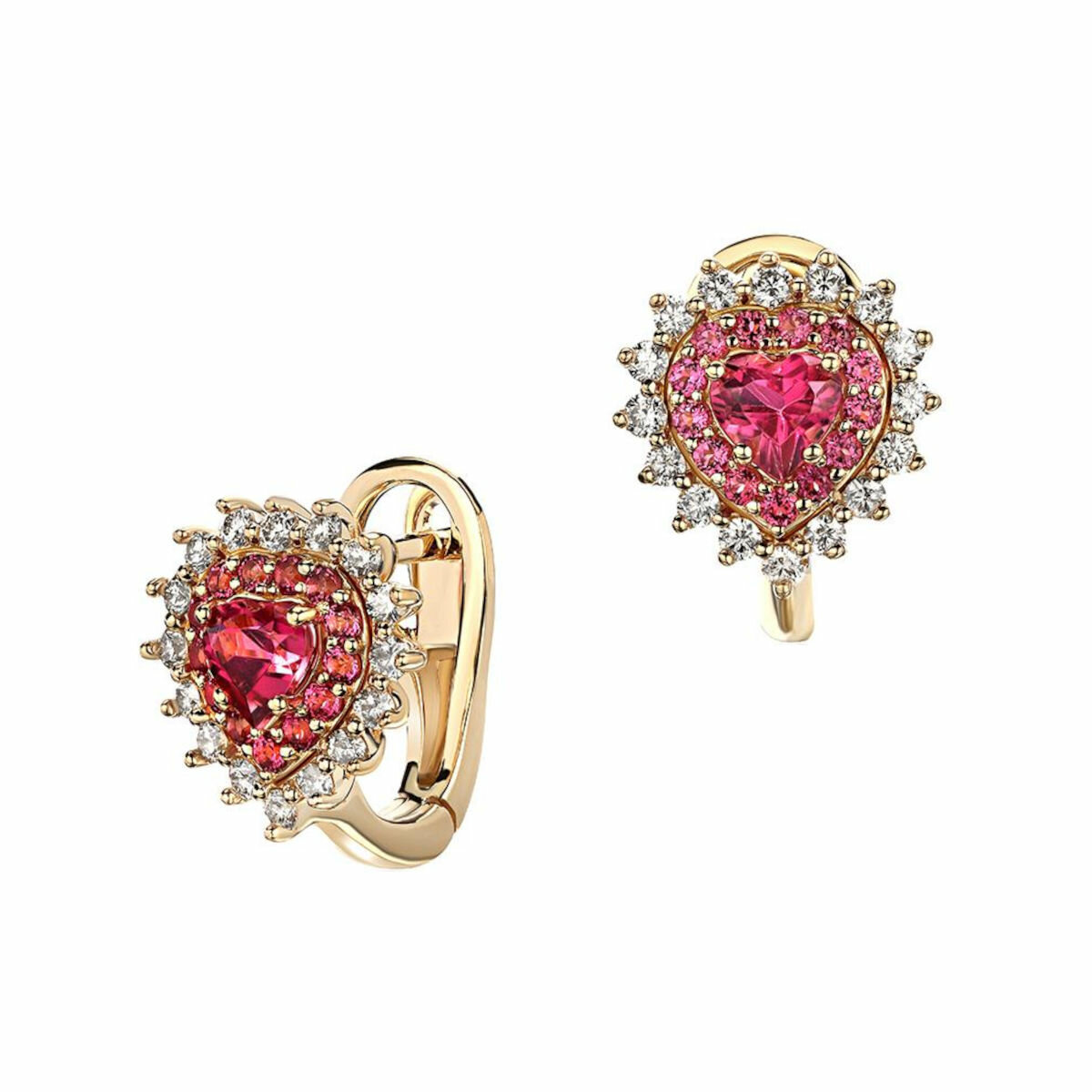 Серьги, желтое золото, 585 проба, турмалин, бриллиант