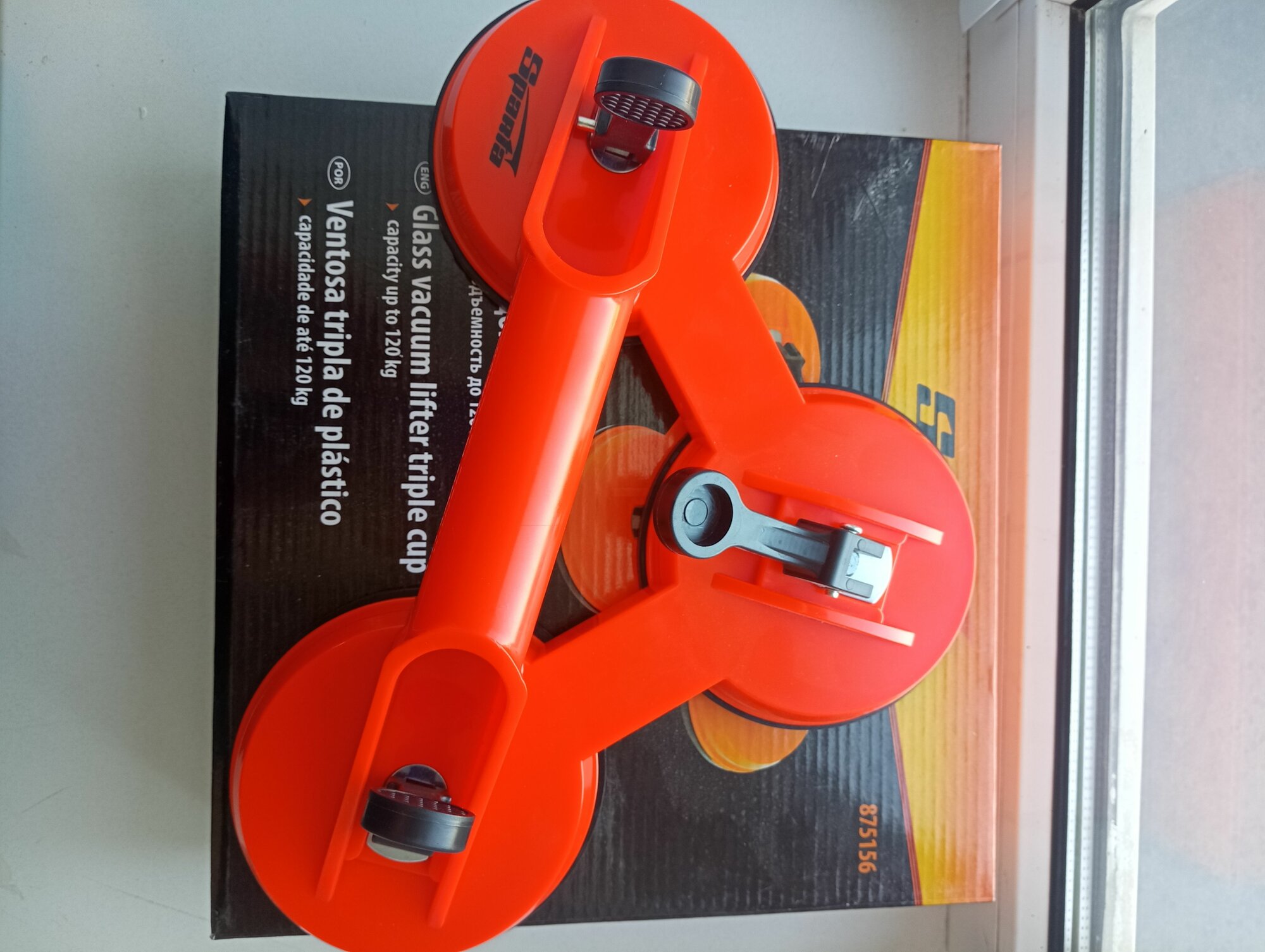 Стеклодомкрат Sparta, тройной, пластик, грузоподъемность 120 кг, диаметр присосок 115мм