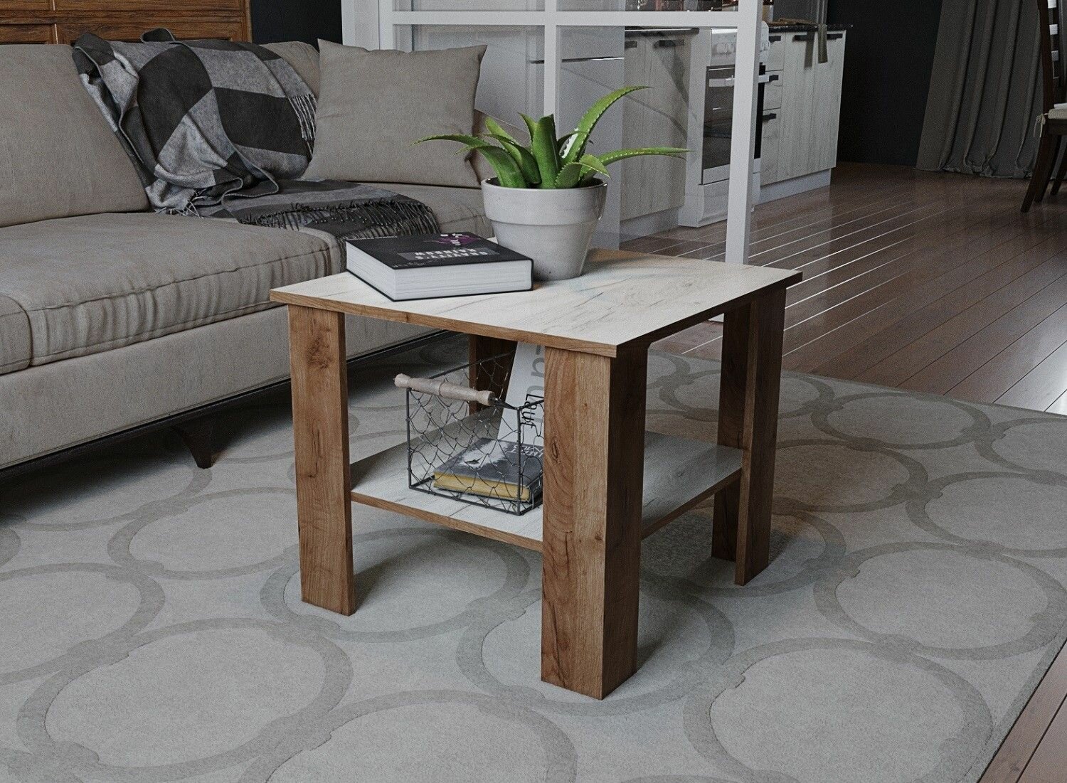 Столик журнальный Консул-9, дуб крафт табачный/ дуб крафт белый, ЛДСП 520х600х600 тэкс