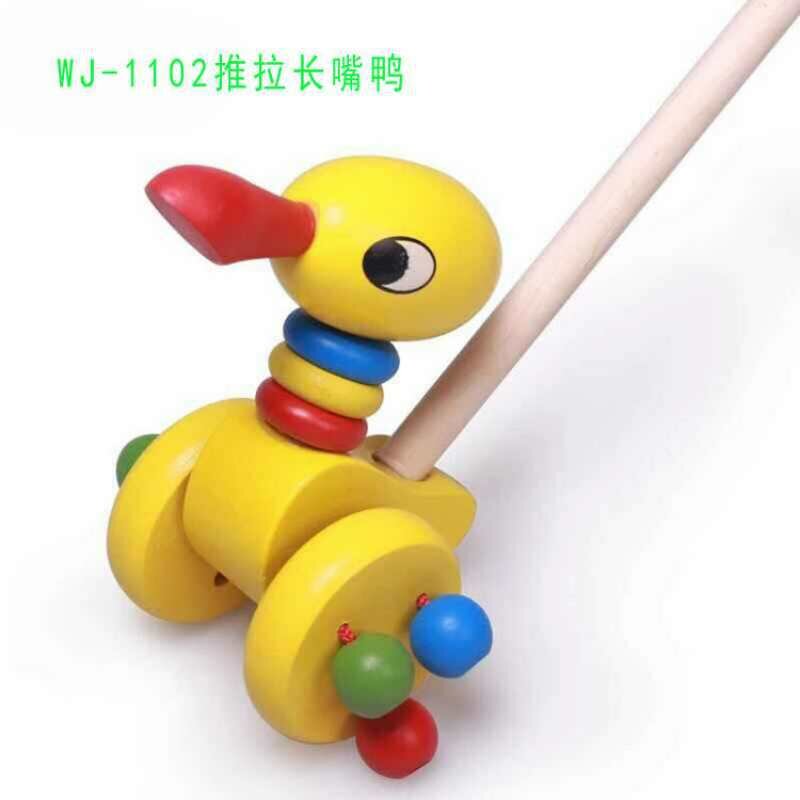 Прямо от производителя: Детская игрушечная коляска с изображением мультяшных животных, деревянные ходунки для малышей 0-1-3 лет.