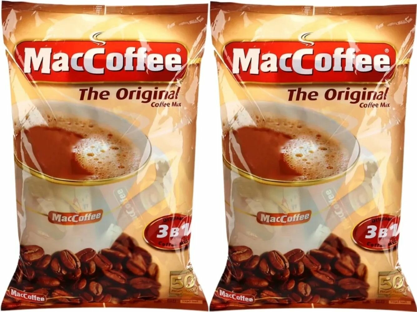 MacCoffe Кофе растворимый 3 в 1, 50 пакетиков по 20 гр, 2 уп