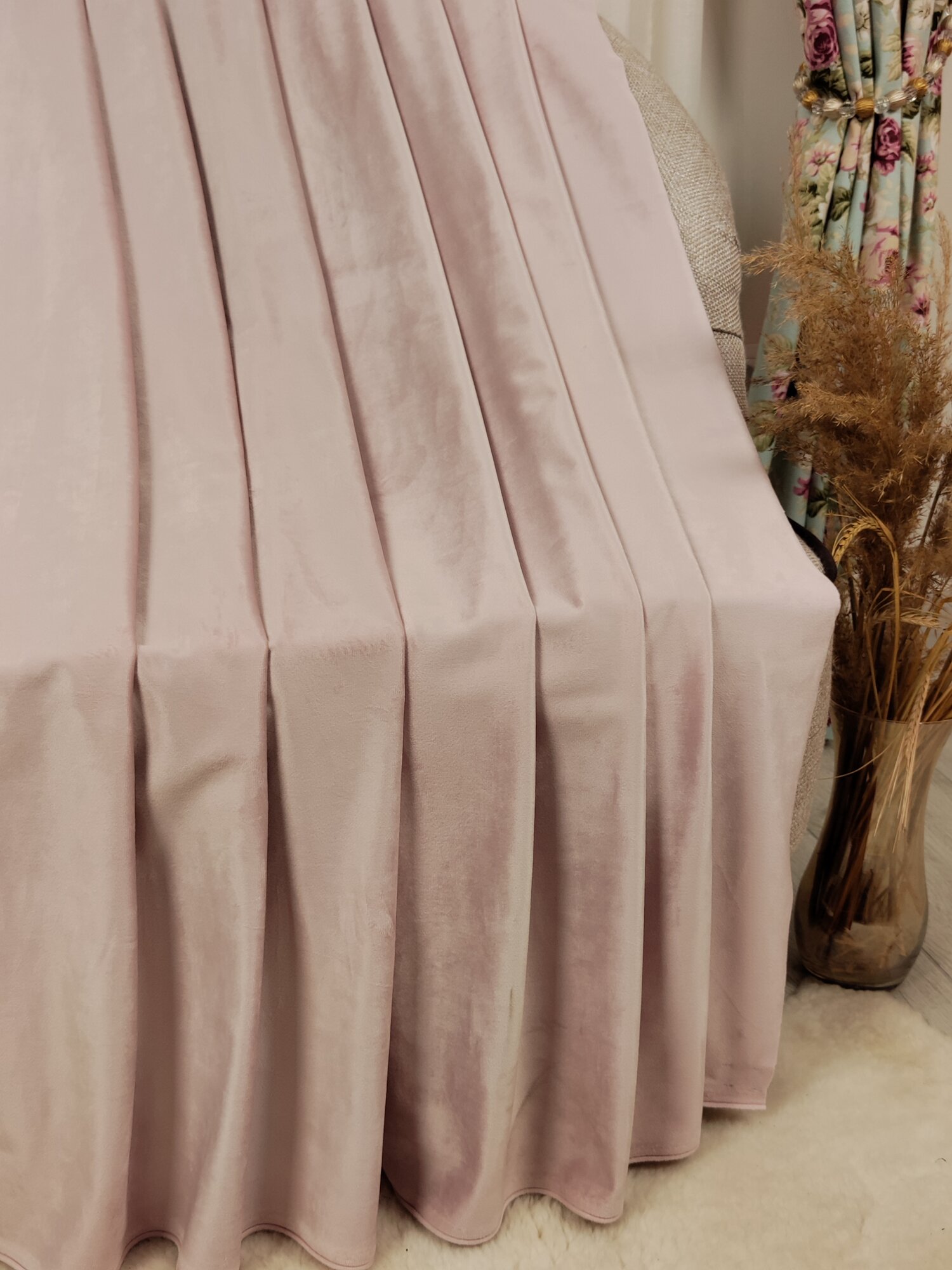 Ткань для пошива штор "Бархат велюр" на отрез от 1 м, нежно-розовый, производитель Турция