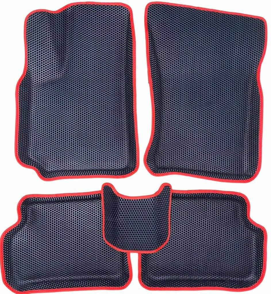 Автомобильные коврики ЕВА / EVA c бортами 3д+ 3D+ для Chevrolet Lanos, ЗАЗ 2002-2009 черный(сота)-красный