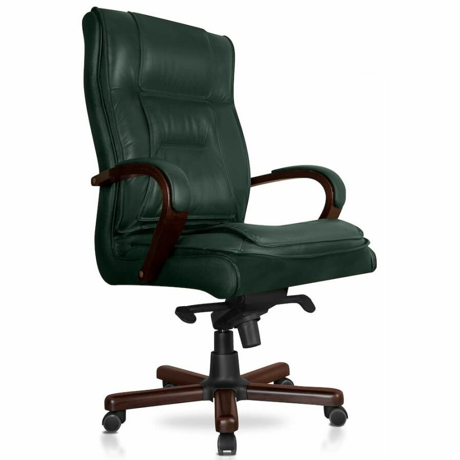 Кресло компьютерное офисное, кресло руководителя Бостон натуральная кожа зеленая, усиленное