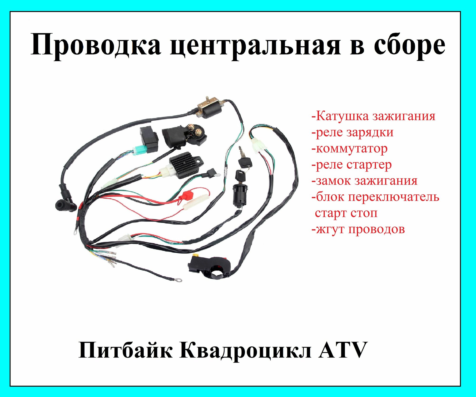 Проводка центральная жгут проводов в сборе на питбайк квадроцикл ATV