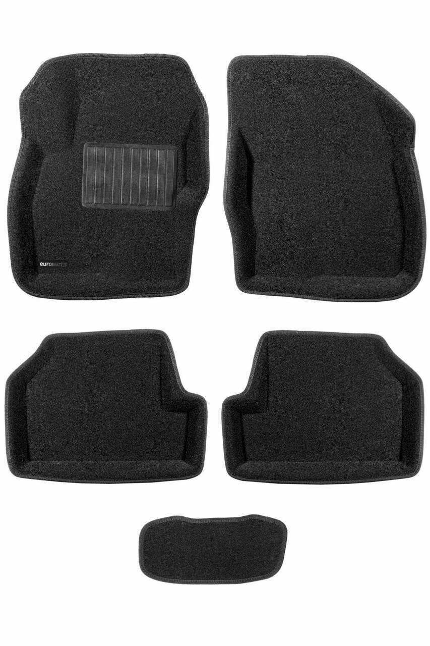 Коврики текстильные 3D Euromat для Ford Focus 2 (2005-2011) (3Д Евромат Форд Фокус 2), с полиуретановым подпятником, черные