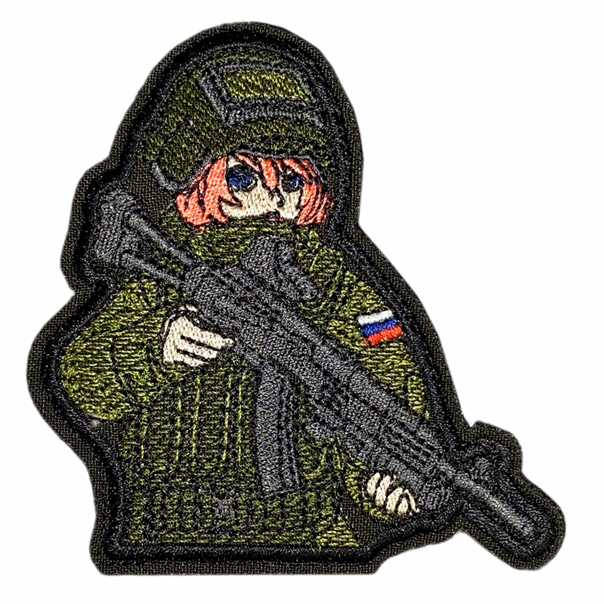 Нашивка, шеврон, патч (patch) на липучке Аниме тян в шлеме, размер 9*6,5 см, 1 шт.