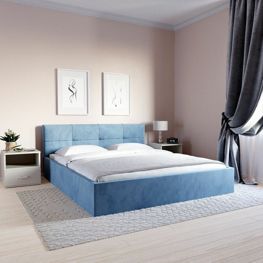 Кровать с подъемным механизмом NS Optima Lait синий велюр, 140х190, без ножек