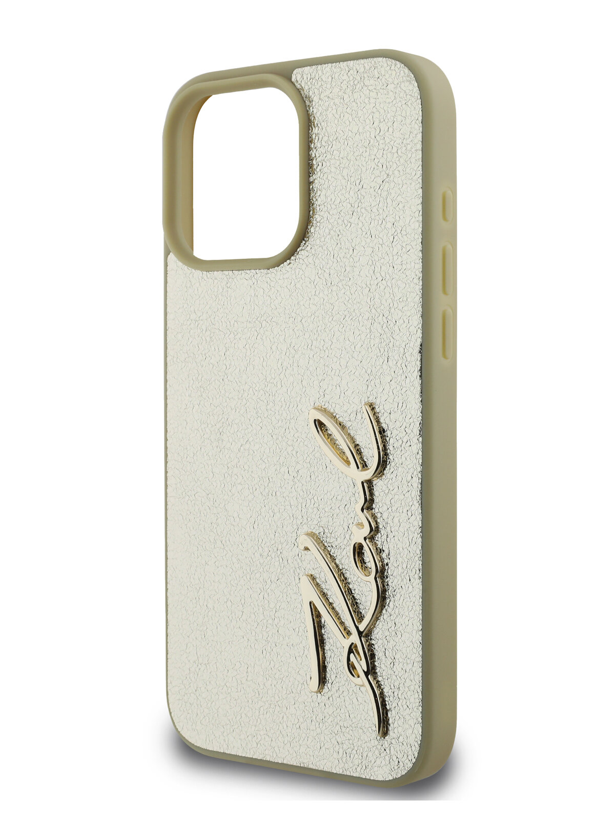 Lagerfeld для iPhone 16 Pro чехол PU Wrinkled Signature Metal logo Hard Gold
