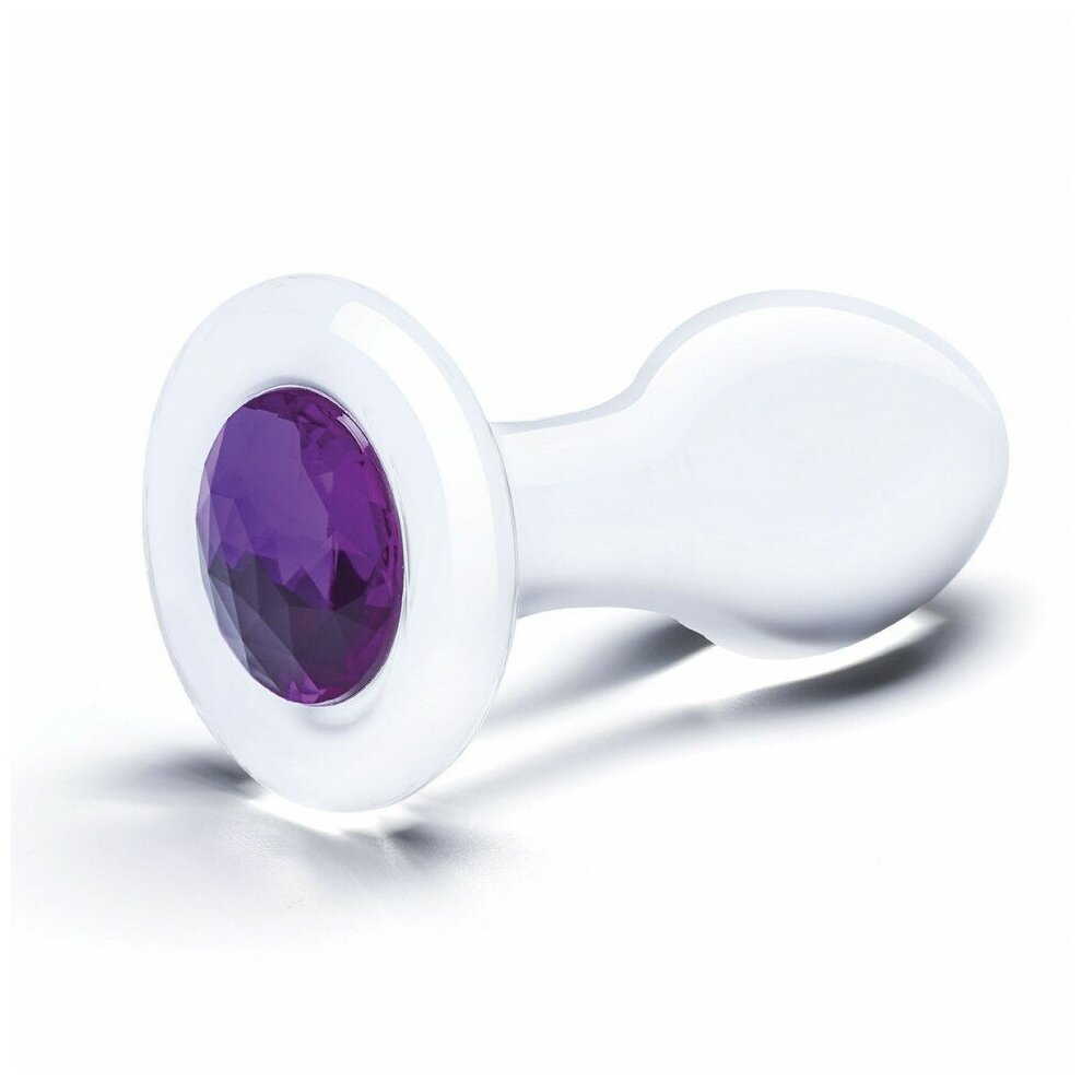 Стеклянная анальная пробка Glas с фиолетовым стразом 9 см, бесцветный
