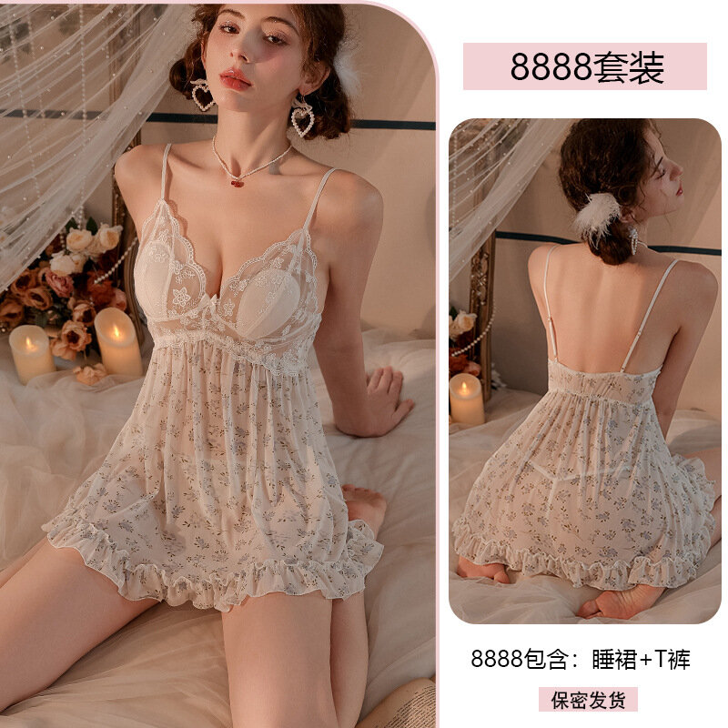 Сексуальное и соблазнительное платье-комбинация с цветочным принтом, милая и соблазнительная домашняя одежда, нижнее белье больших размеров 8888