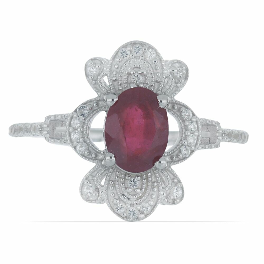 Кольцо, серебро, 925 проба, родирование, рубин, топаз