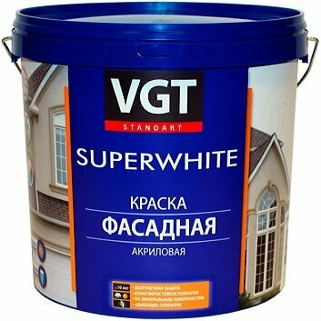 Краска Фасадная VGT Superwhite 13кг Cупербелая, Акриловая / ВГТ Супервайт.