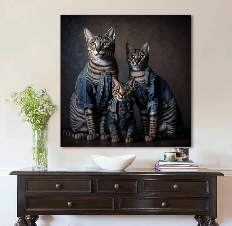 Картина "Семья котиков", на подрамнике, холст, дерево, 50x50 см