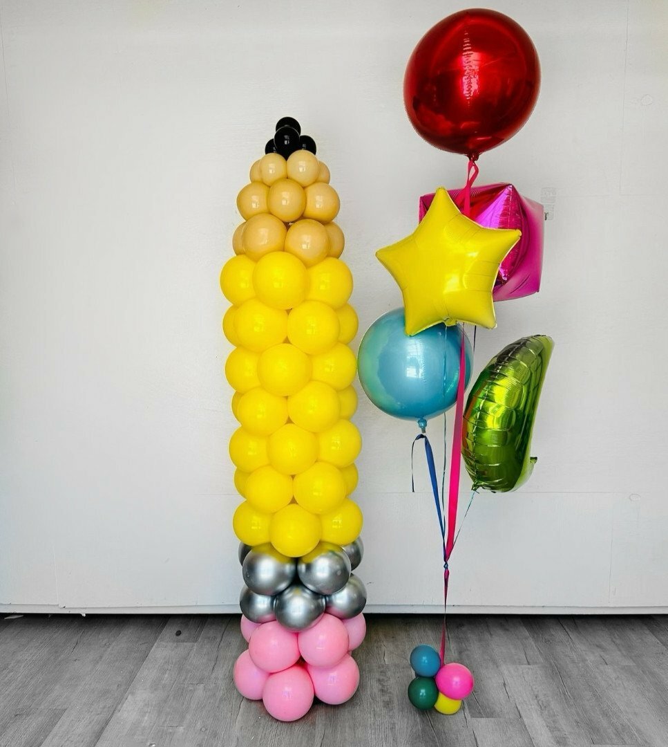 Карандаш из воздушных шаров и фонтан из 5 фольгированных фигур