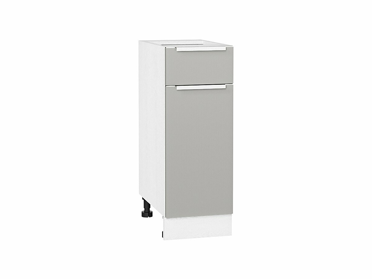 Шкаф нижний с 1-ой дверцей и ящиком Фьюжн, цвет фасада Silky Light Grey, цвет каркаса Белый, 816*300*480 мм