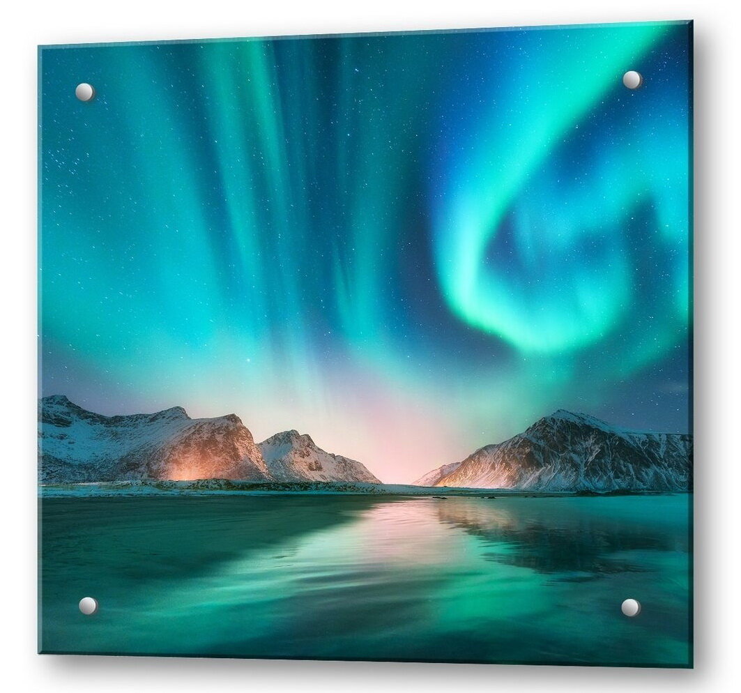 Кухонный экран из закаленного стекла "северное сияние" - (600х600х4 мм)