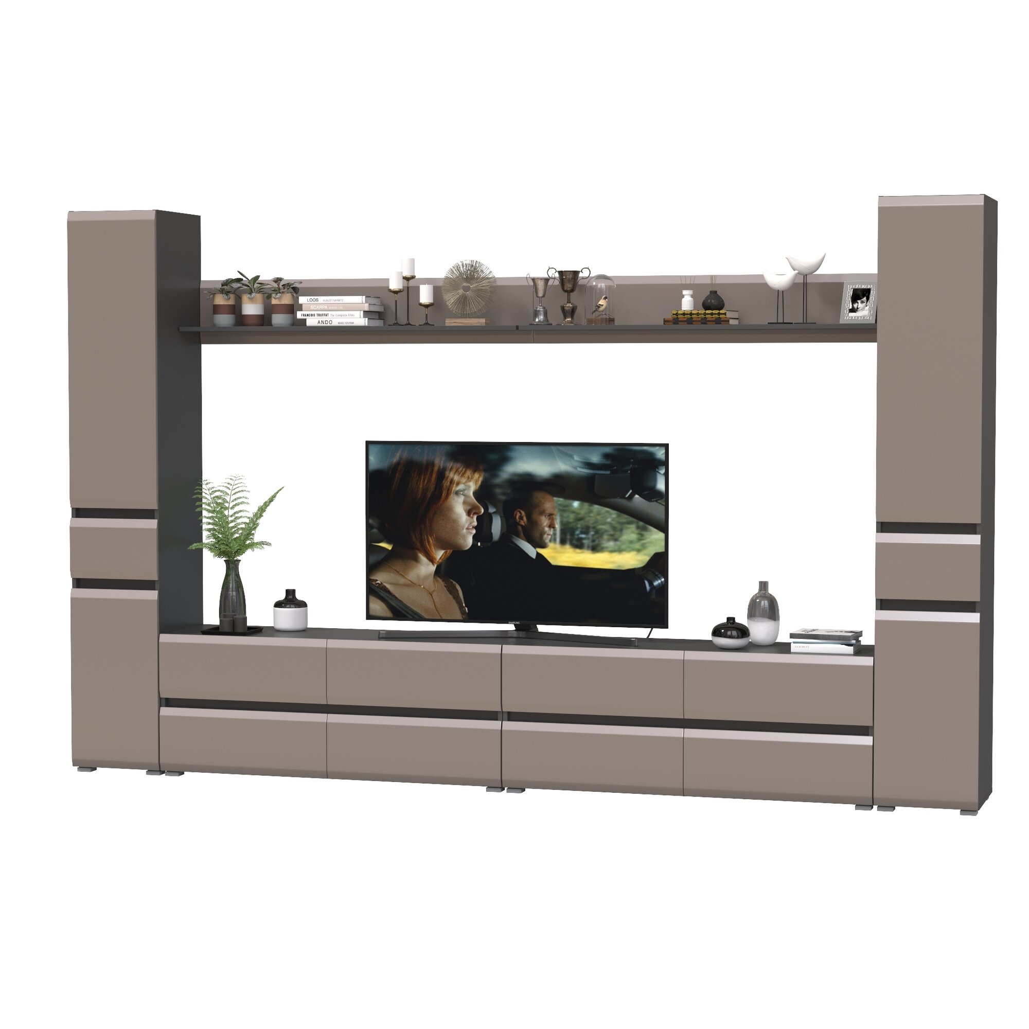 Модульная стенка Моби Сидней № 106, цвет антрацит/МДФ веллюто капучино, 329,8х41,3х205,2 см.