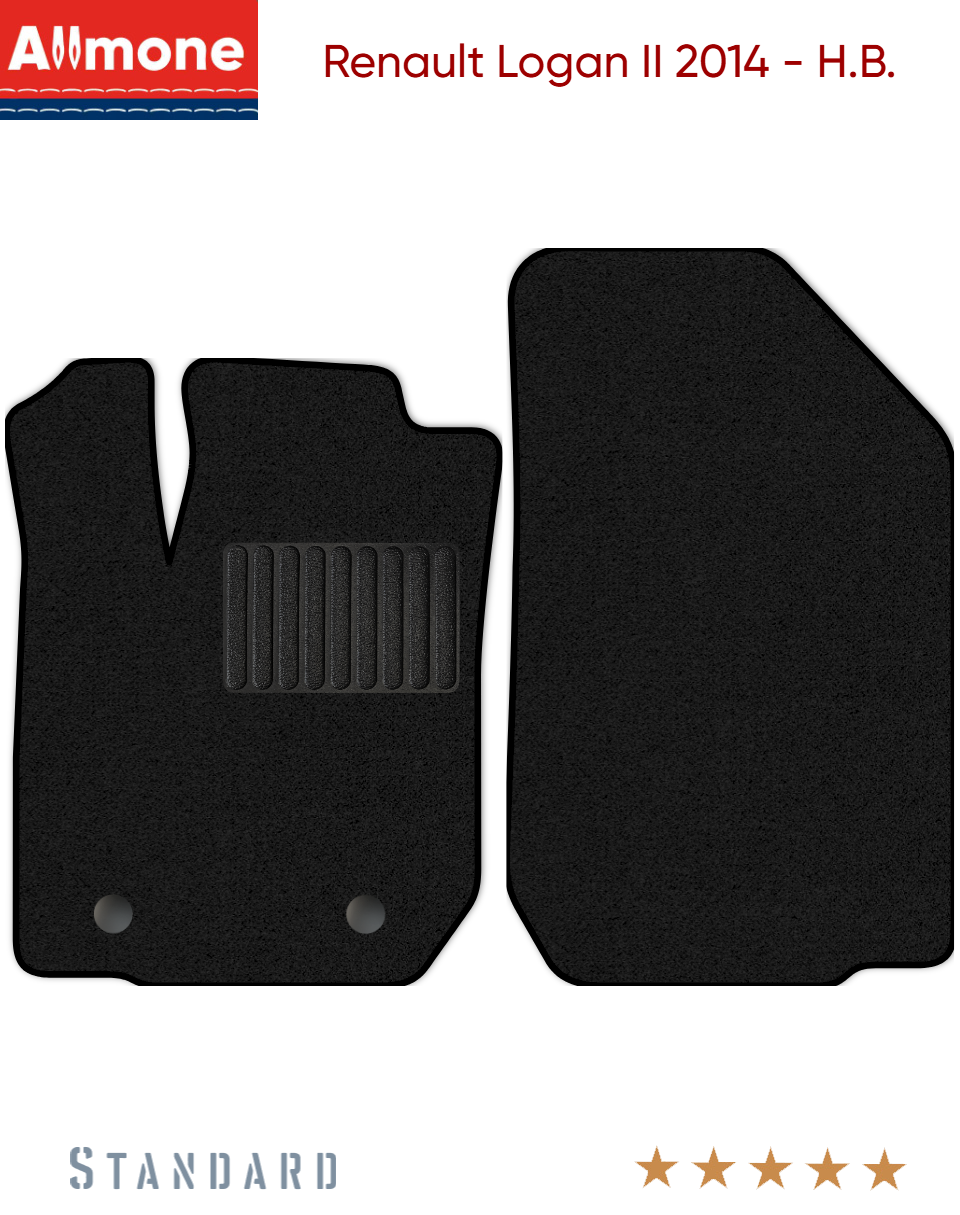 Ворсовые коврики для Renault Logan 2 2014 - Н. В, черные, 2шт, автомобильные, передние, Стандарт / Рено Логан 2