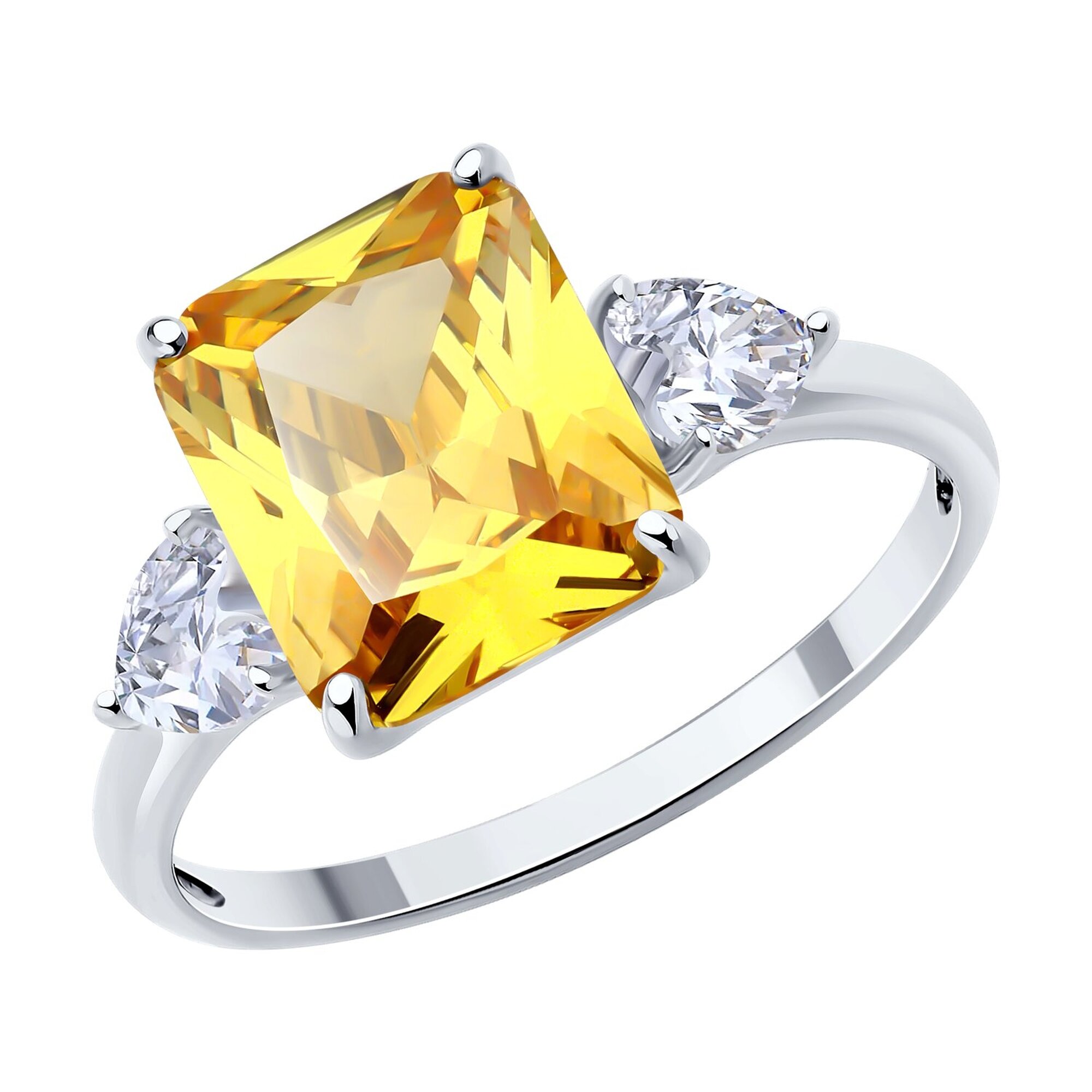 Кольцо тонкое, серебро, 925 проба, родирование, фианит