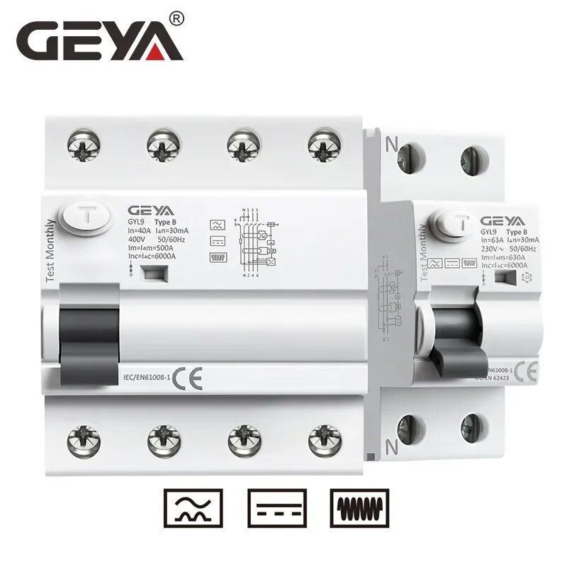 Автоматический выключатель GEYA GYL9 40A 30mA 2 Pole