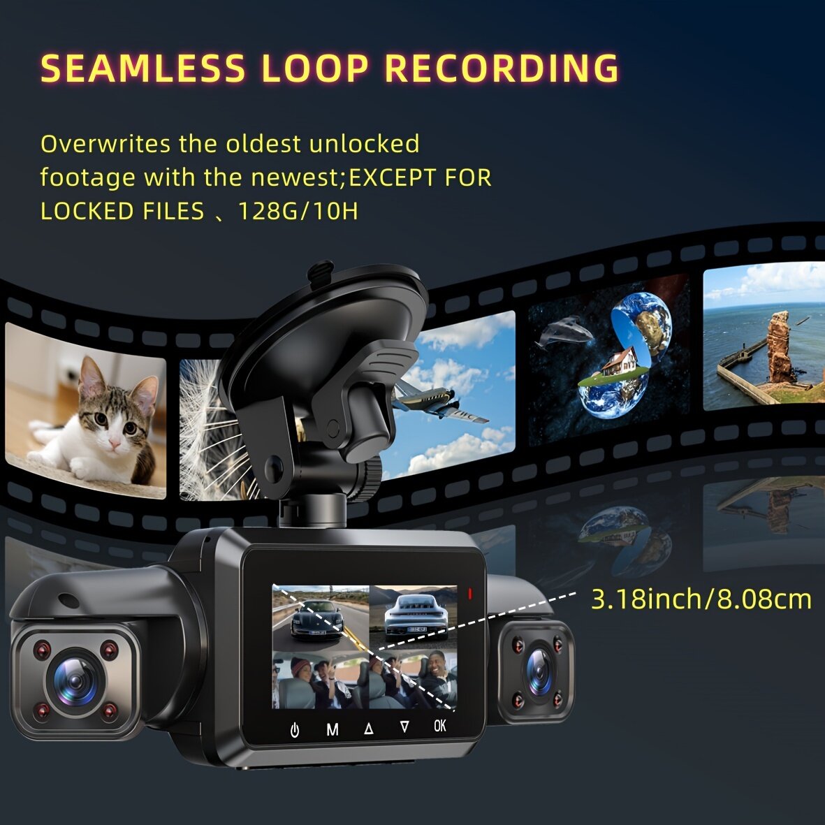 Камера для автомобиля Dash Cam 360 градусов, 4 канала FHD 4 * 1080P, Wi-Fi GPS