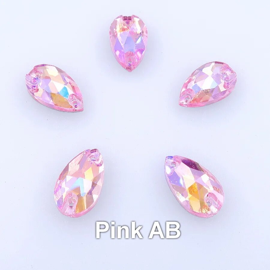 Стеклянные кристаллы SNCRYSTAL формы капли 5 размеров для декора Розовый, 7x12mm 50pcs, A15 Pink AB