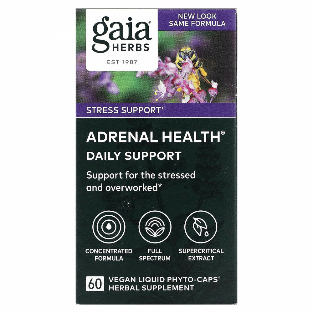 Gaia Herbs, Adrenal Health®, ежедневная поддержка, 60 капсул Phyto-Caps® в жидкой форме