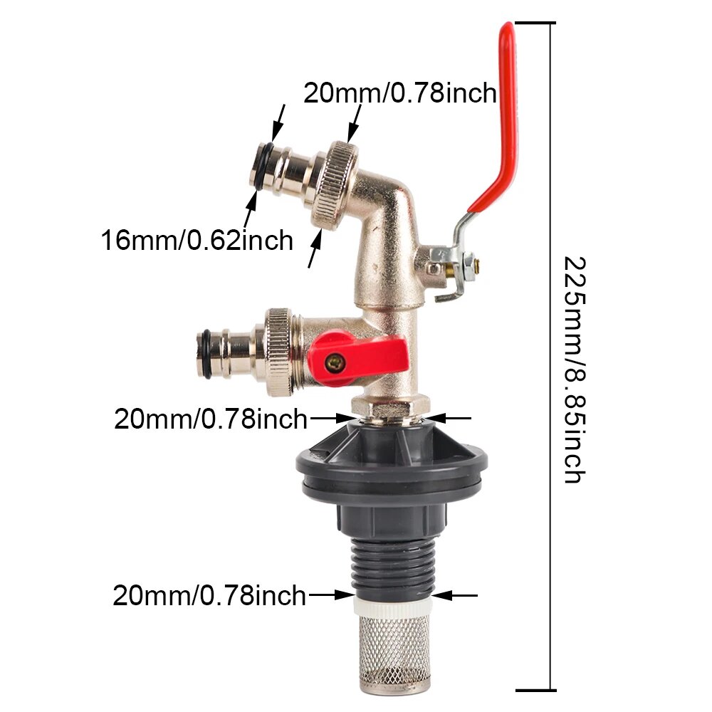Комплект клапанов для дождевой бочки ПВХ 1/2 3/4 дюйма Красный, I
