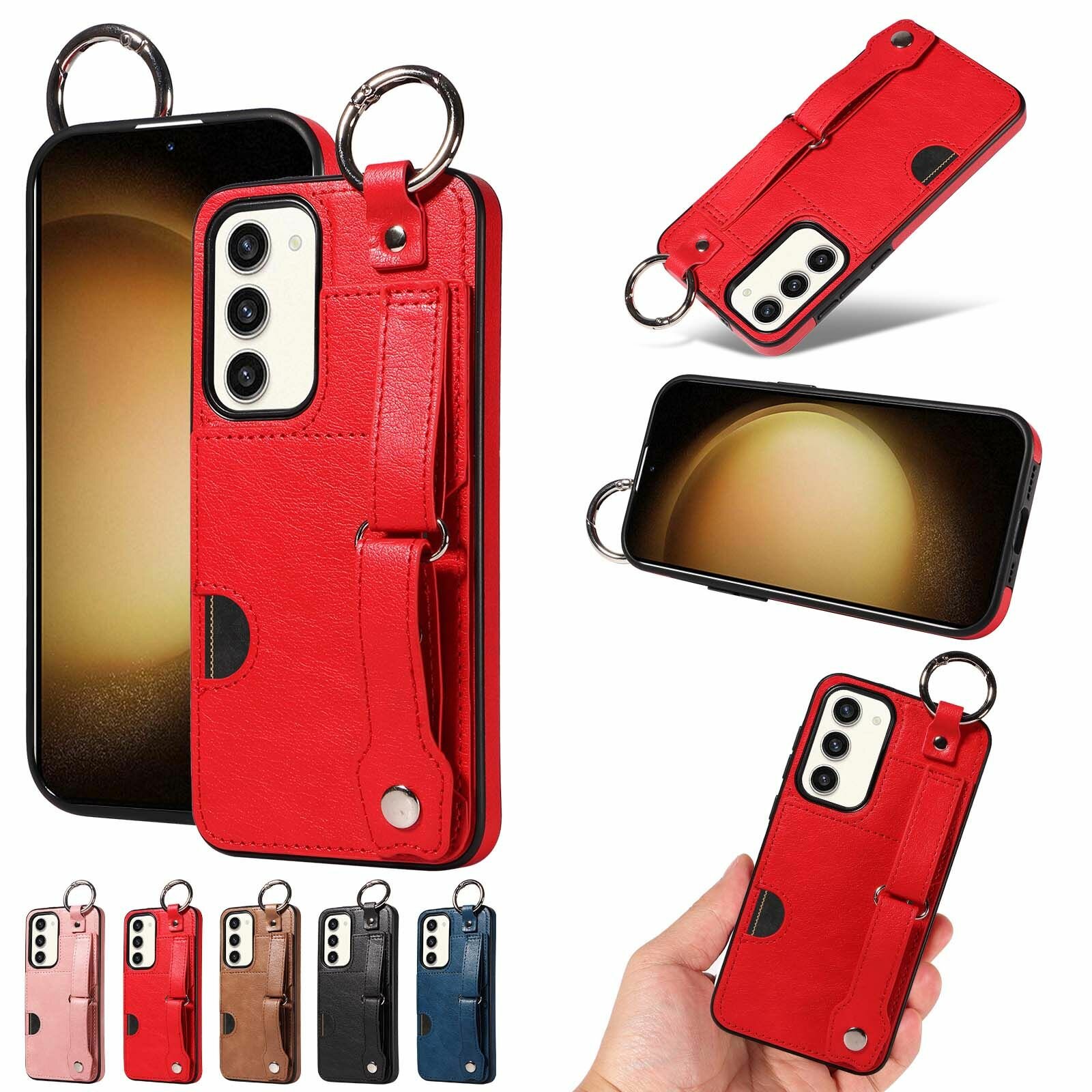 YIKATU Кожаный чехол для Samsung Galaxy S23 Plus / S23+ (Самсунг s23 plus, Самсунг галакси с 23 плюс, с23+) с регулируемым ремешком на запястье/кольцевой пряжкой/ Держатель карты