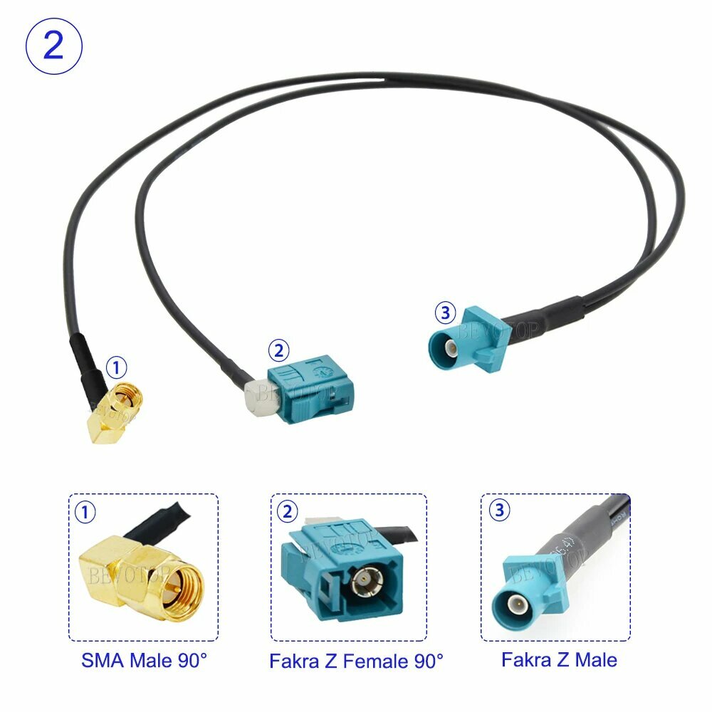 Кабель разветвитель Fakra Z - SMA 90°, 0.25M, Z M to Z F90 SMAM90