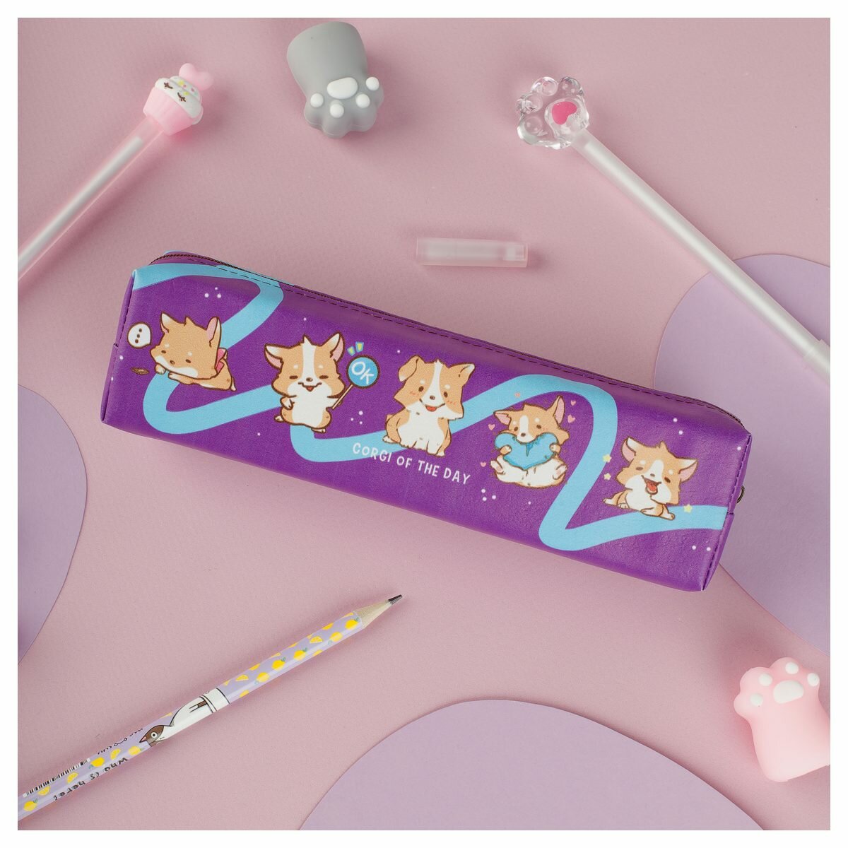 Пенал школьный мягкий 1 отделение MESHU "Corgi", искусственная кожа, 200х55x40мм (MS_57842)